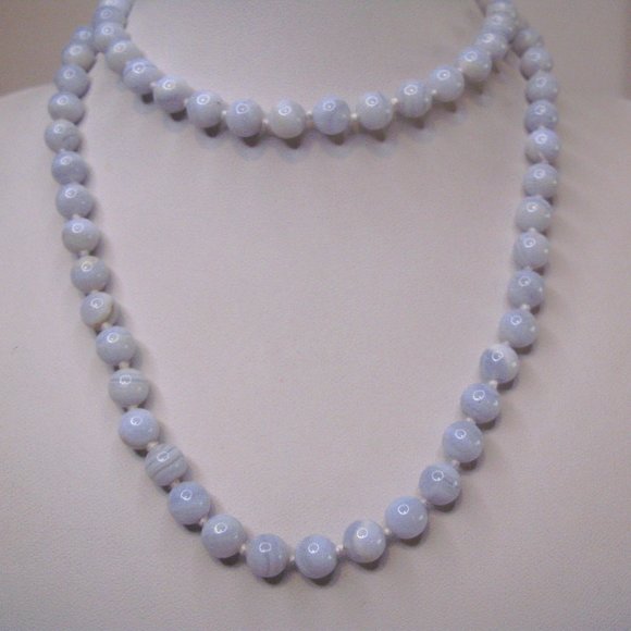 Vintage | Jewelry | Light Blue Stone Bead Knotted Single Strand ...